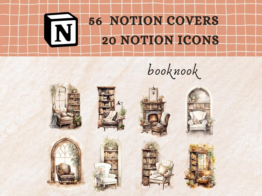 Watercolor Booknook Themed Notion Icons for Notion Reading Tracker ...