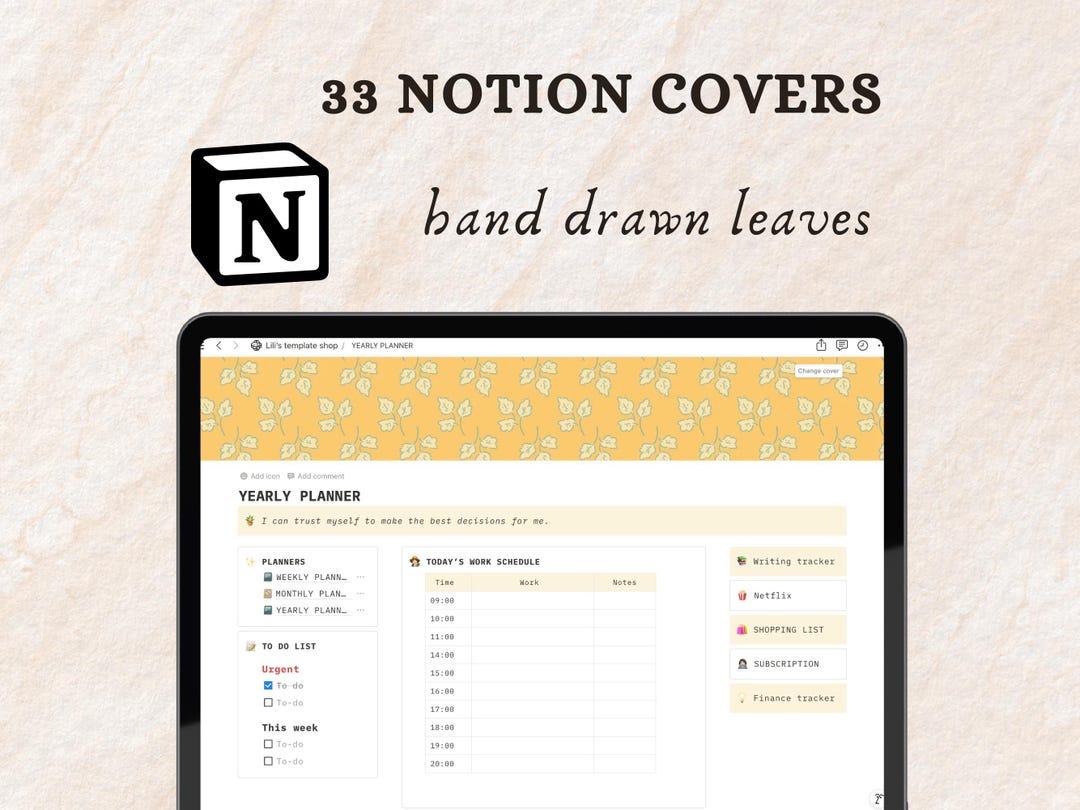 Hand Drawn Leaves Notion Covers for Notion Templates | Aesthetic Notion ...