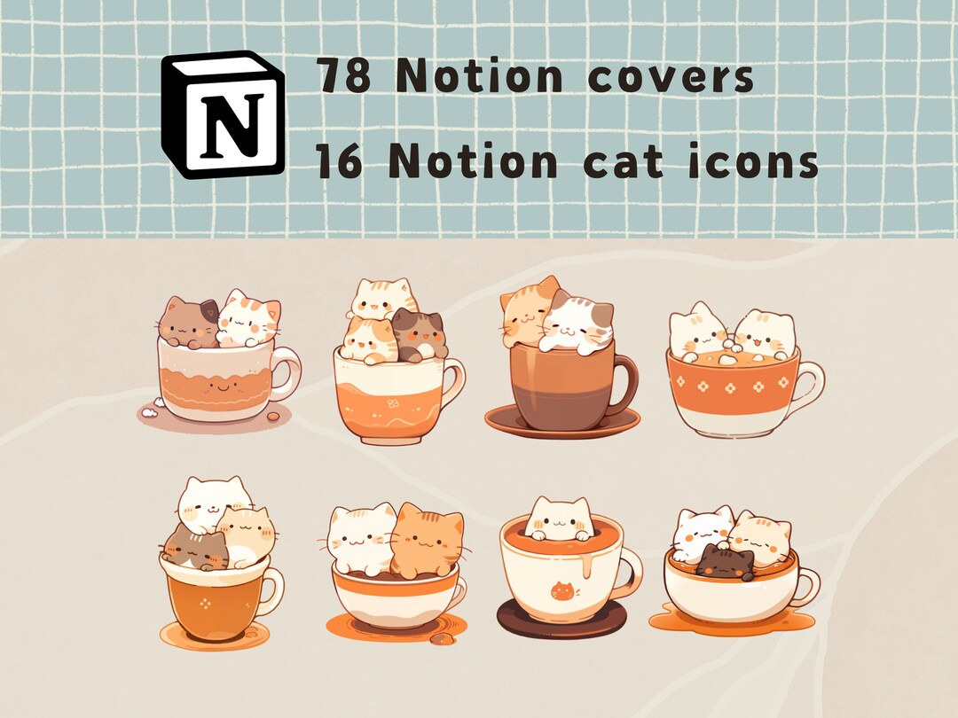 Notion Icons and Notion Covers for Notion Templates 16 Cat Themed Icons ...