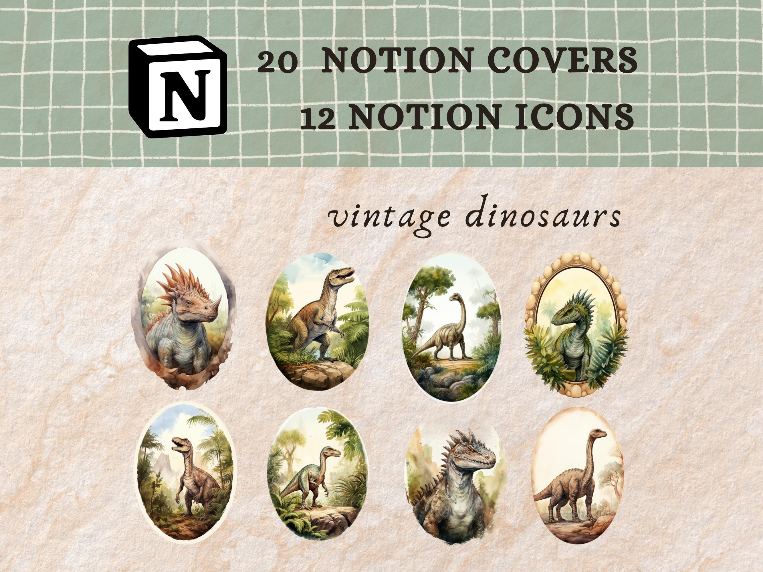 Vintage Dinosaur Notion Icons | Jungle Ferns Notion Covers｜aesthetic ...