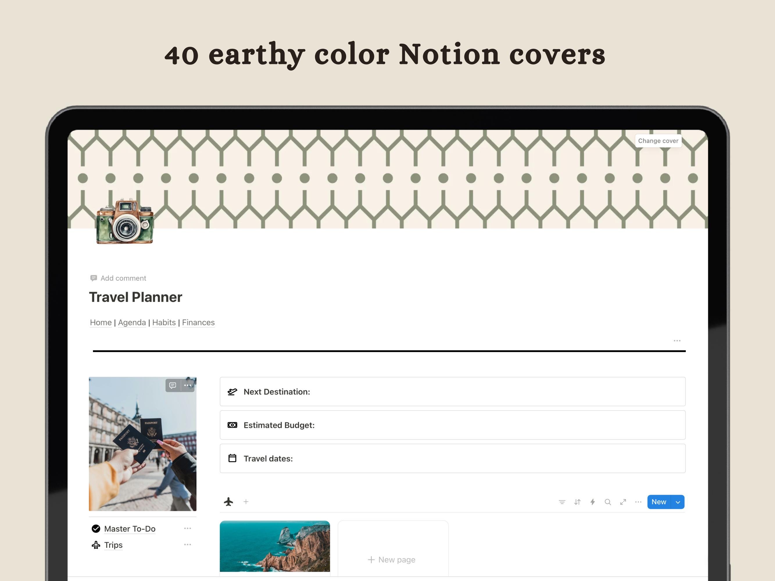 Travel Themed Notion Icons for Notion Travel Planner | Earthy Color Notion Covers Pack｜travel ...