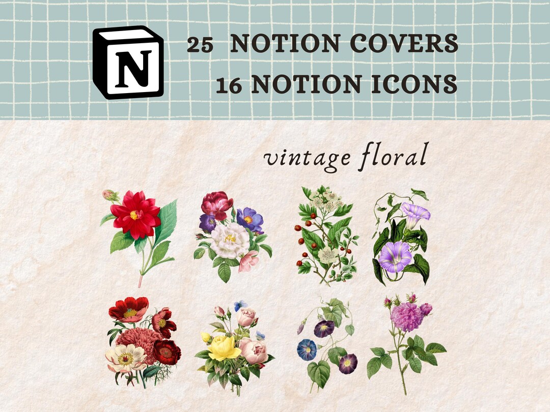 Vintage Floral Notion Icons | Linen Texture Notion Covers｜notion Icons ...