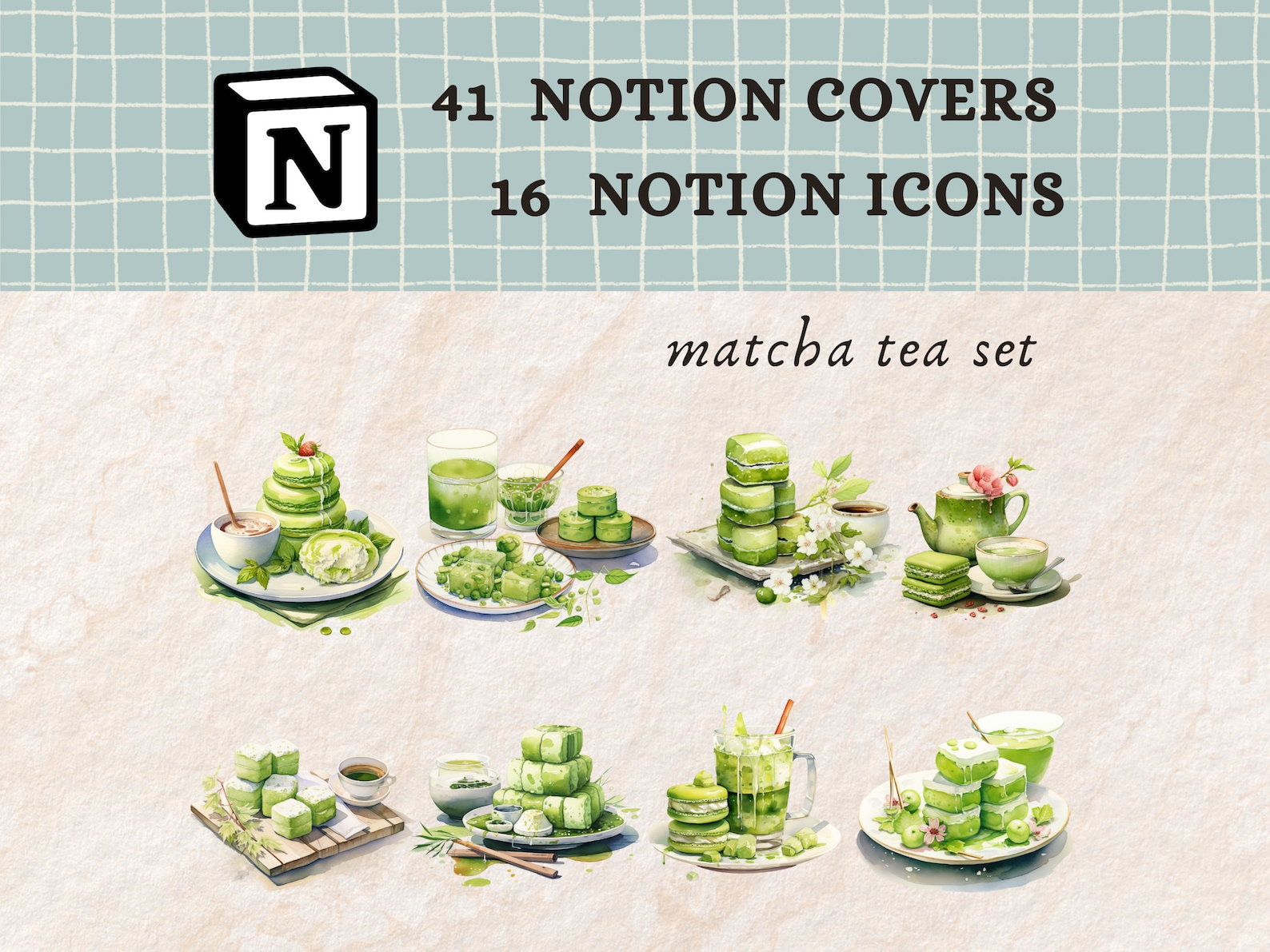 Matcha Tea Set Notion Icons for Notion Templates | 41 Checker Notion ...