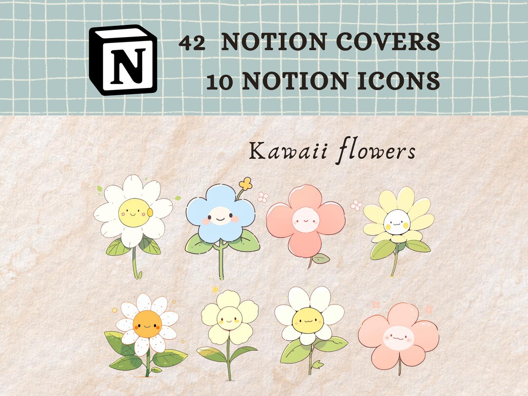 Kawaii Flower Notion Icons | Checker Notion Covers｜kawaii Notion Icons ...