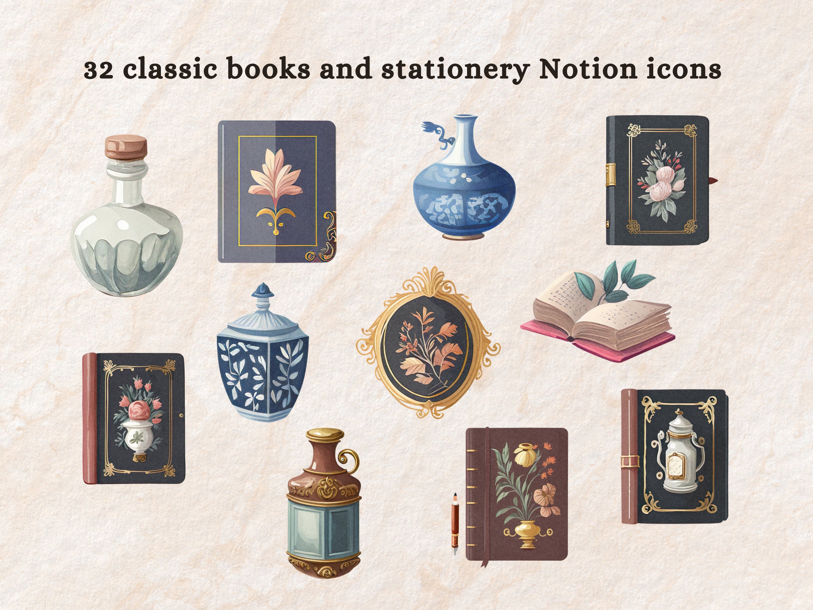 Notion Icons for Reading Tracker | Classic Book and Stationery Themed ...
