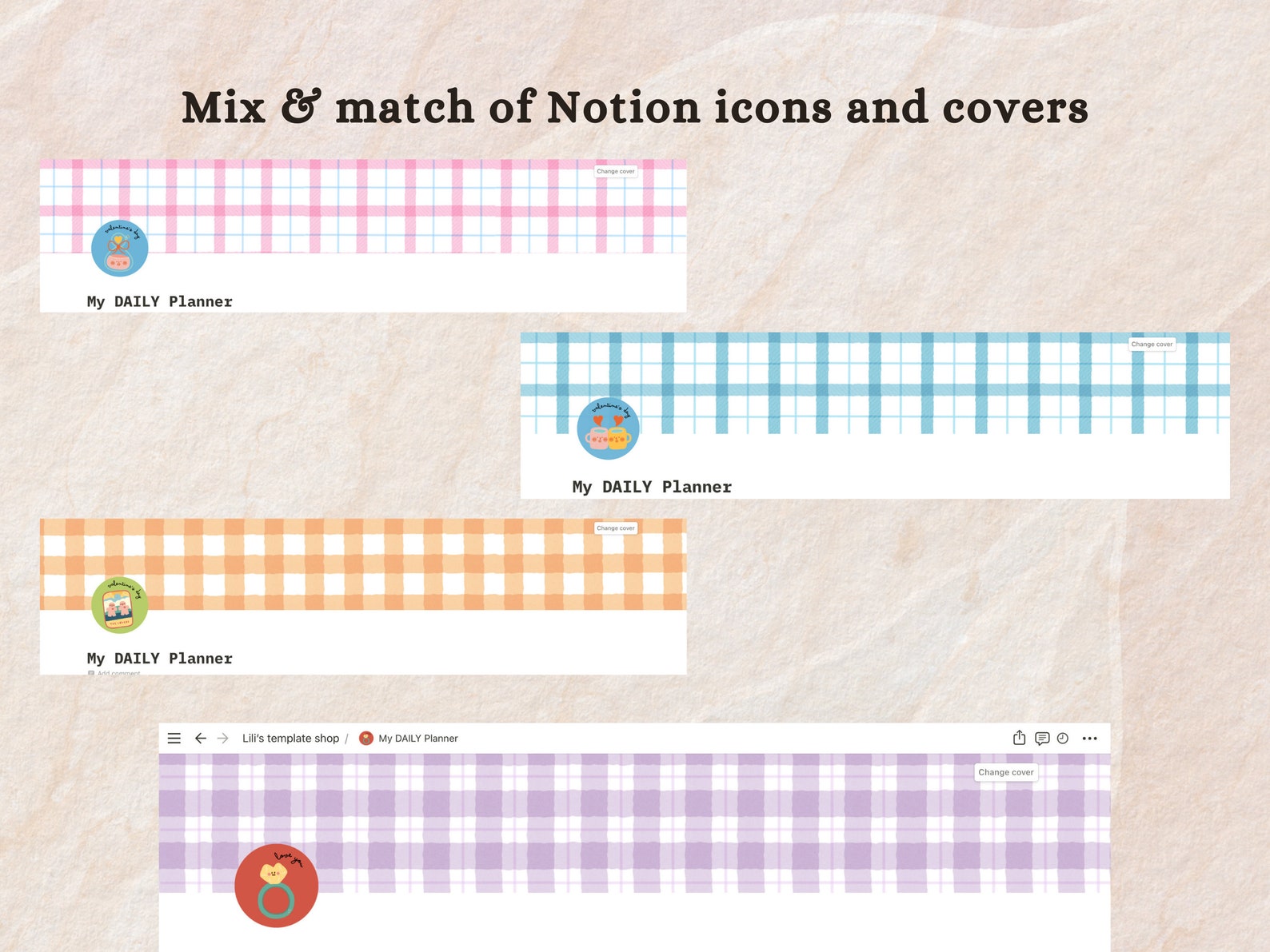 Kawaii Valentine Themed Notion Icons | Checker Notion Covers｜aesthetic ...