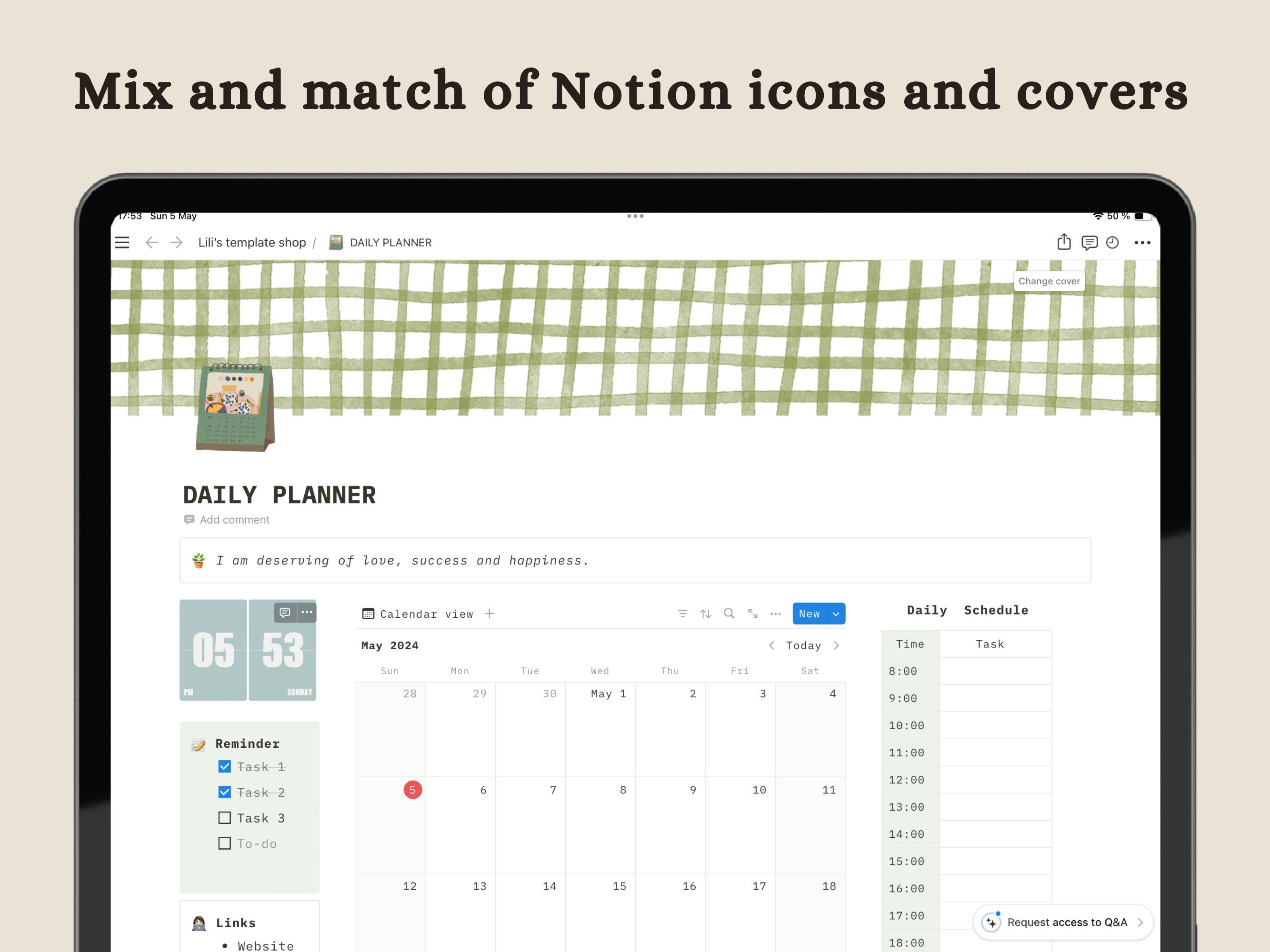 Hand Drawn Calendar Themed Notion Icons Watercolor Checker Notion ...