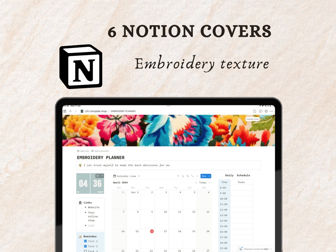 Embroidery Texture Notion Covers for Notion Templates | Aesthetic ...
