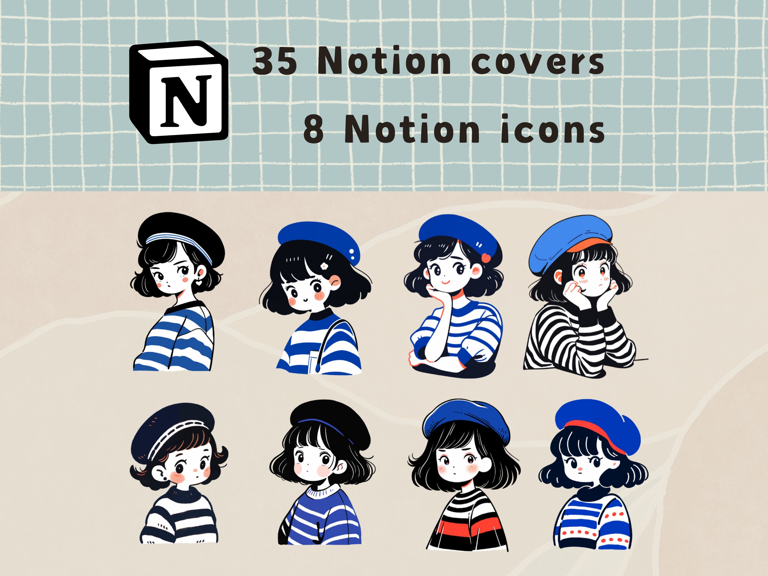 French Girl Themed Notion Icons notion Icons and Notion Covers for ...