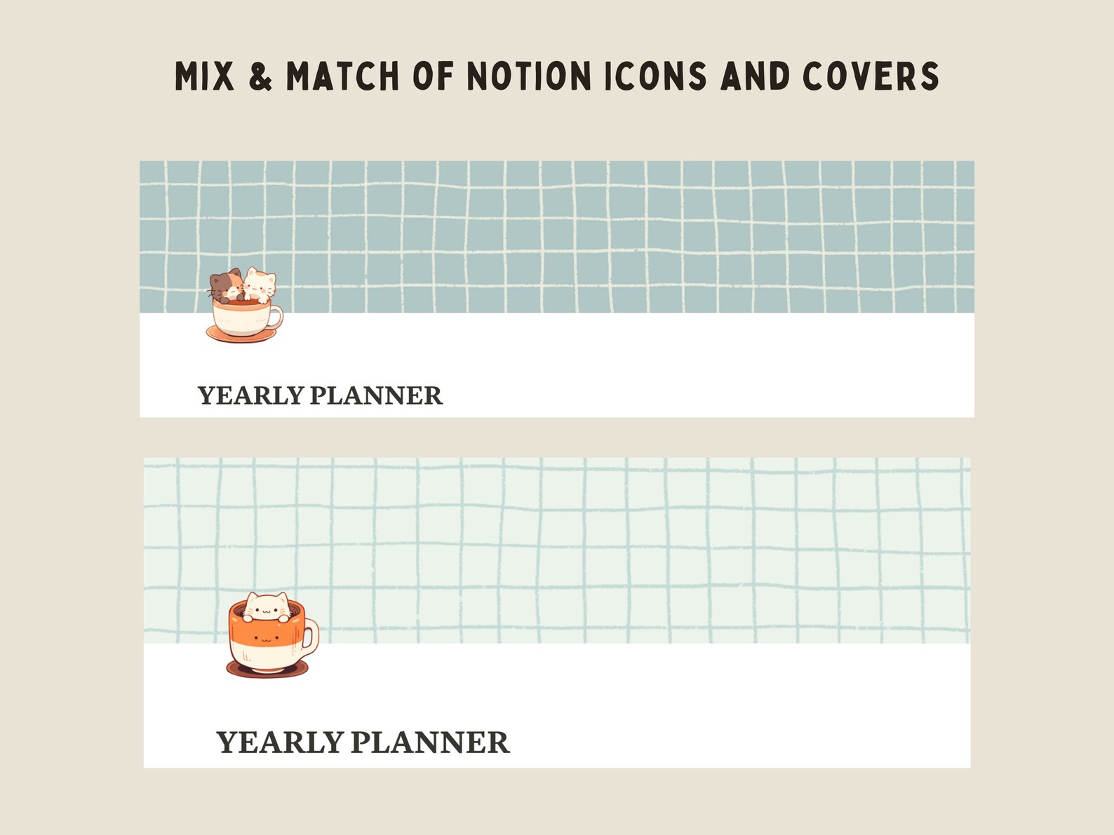 Notion Icons and Notion Covers for Notion Templates 16 Cat Themed Icons ...