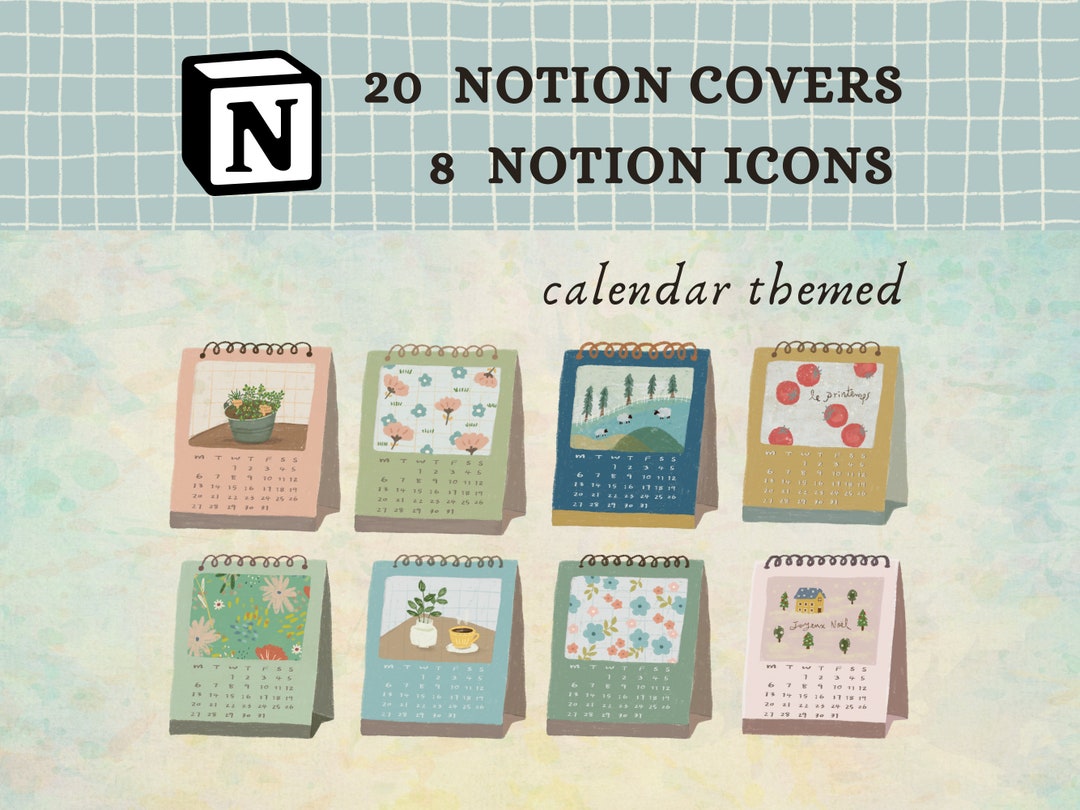 Hand Drawn Calendar Themed Icons | Checker Notion Covers｜ | Aesthetic ...