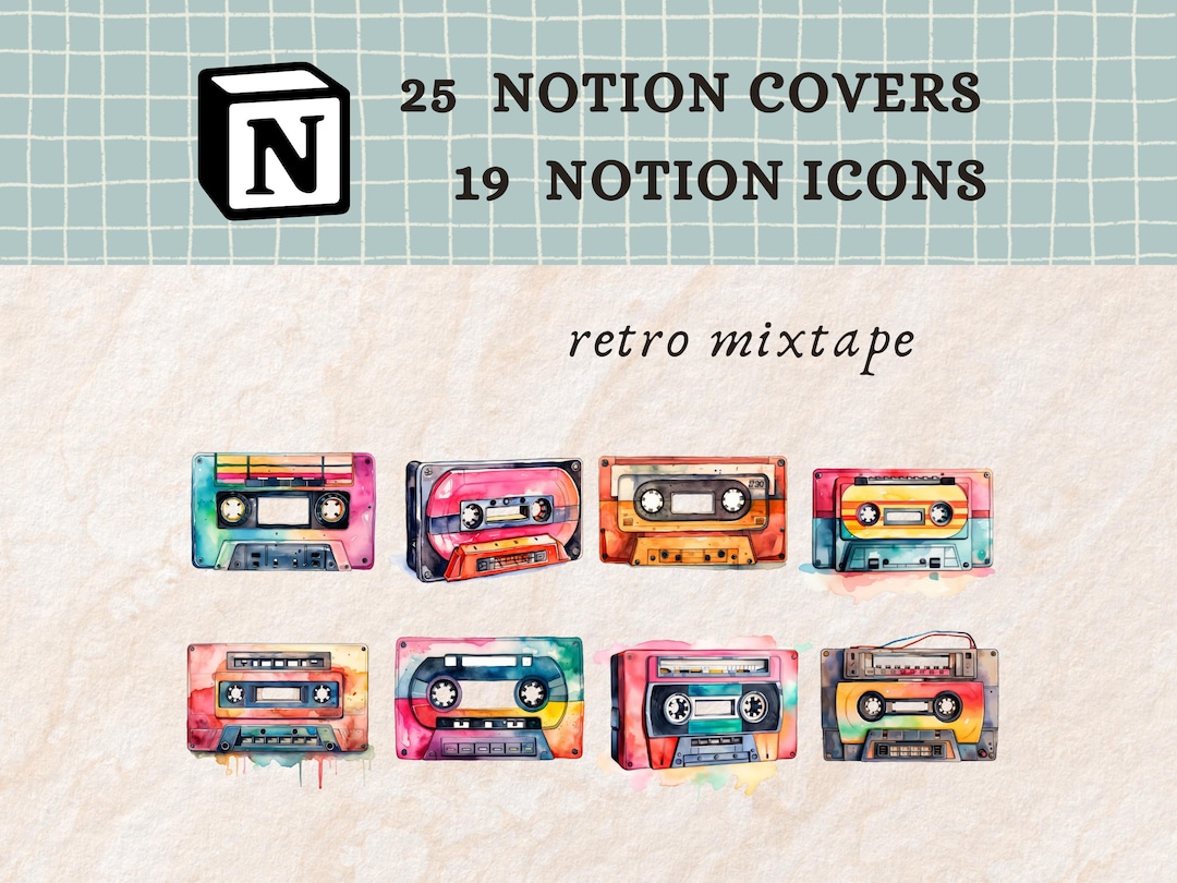 Retro Mixtape Notion Icons | Watercolor Texture Notion Covers｜mixed ...