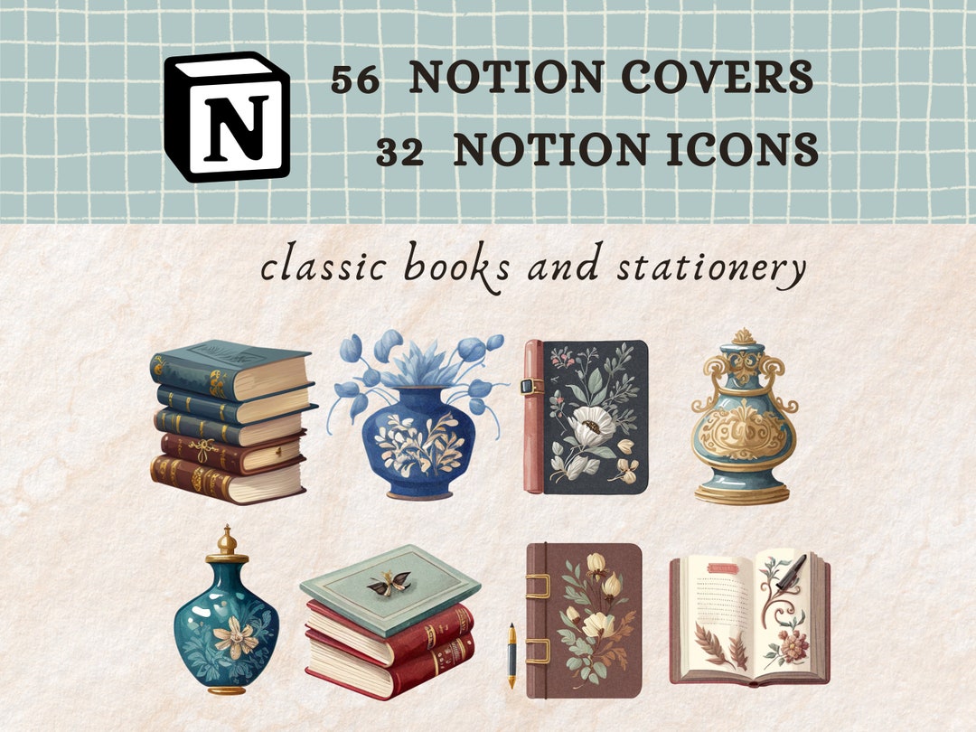 Notion Icons for Reading Tracker | Classic Book and Stationery Themed ...