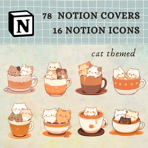 Cat Themed Notion Icons | 78 Notion Covers Pack｜aesthetic Notion｜cat ...
