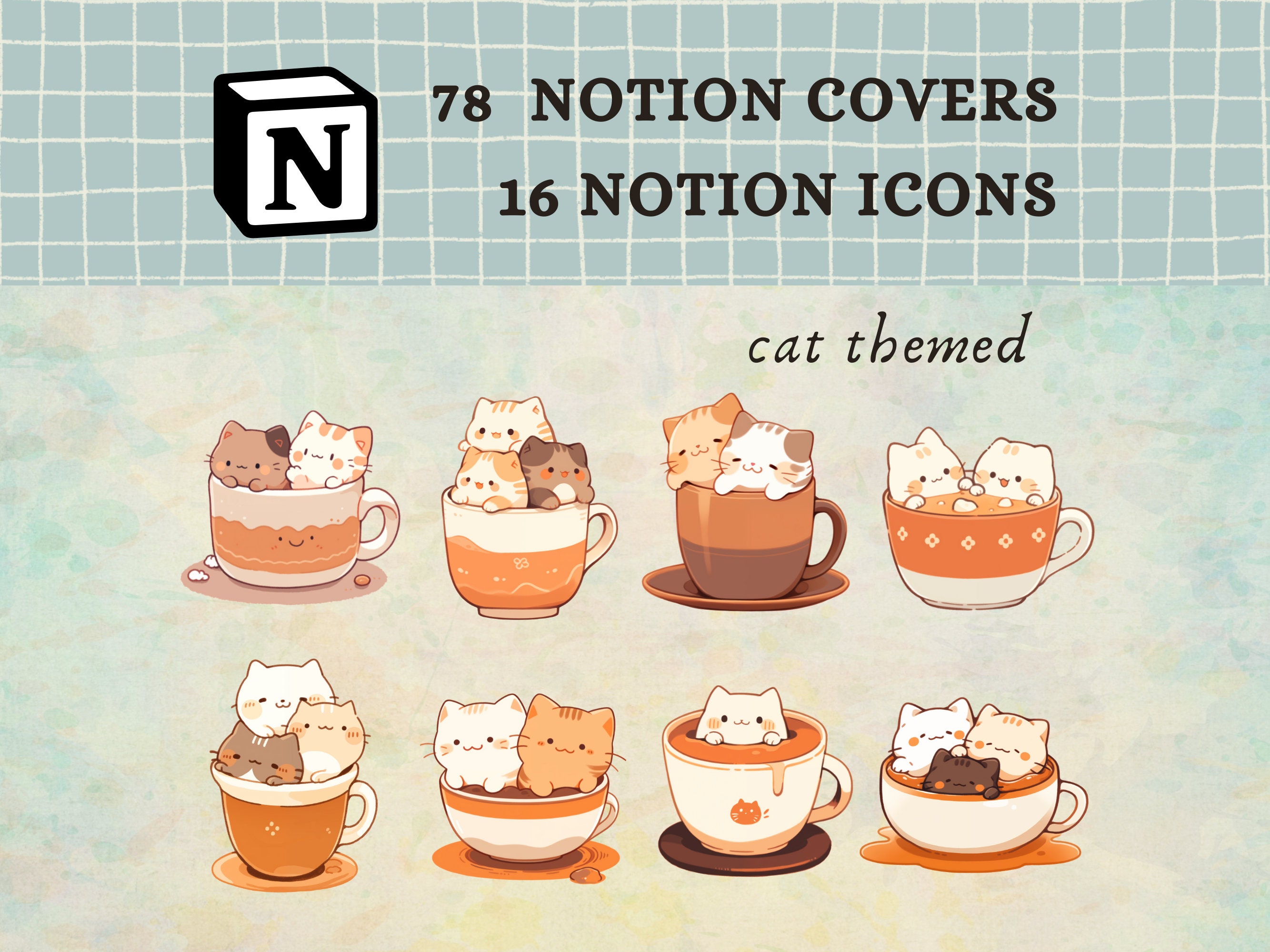 Cat Themed Notion Icons | 78 Notion Covers Pack｜aesthetic Notion｜cat Notion Icons｜notion Covers ...