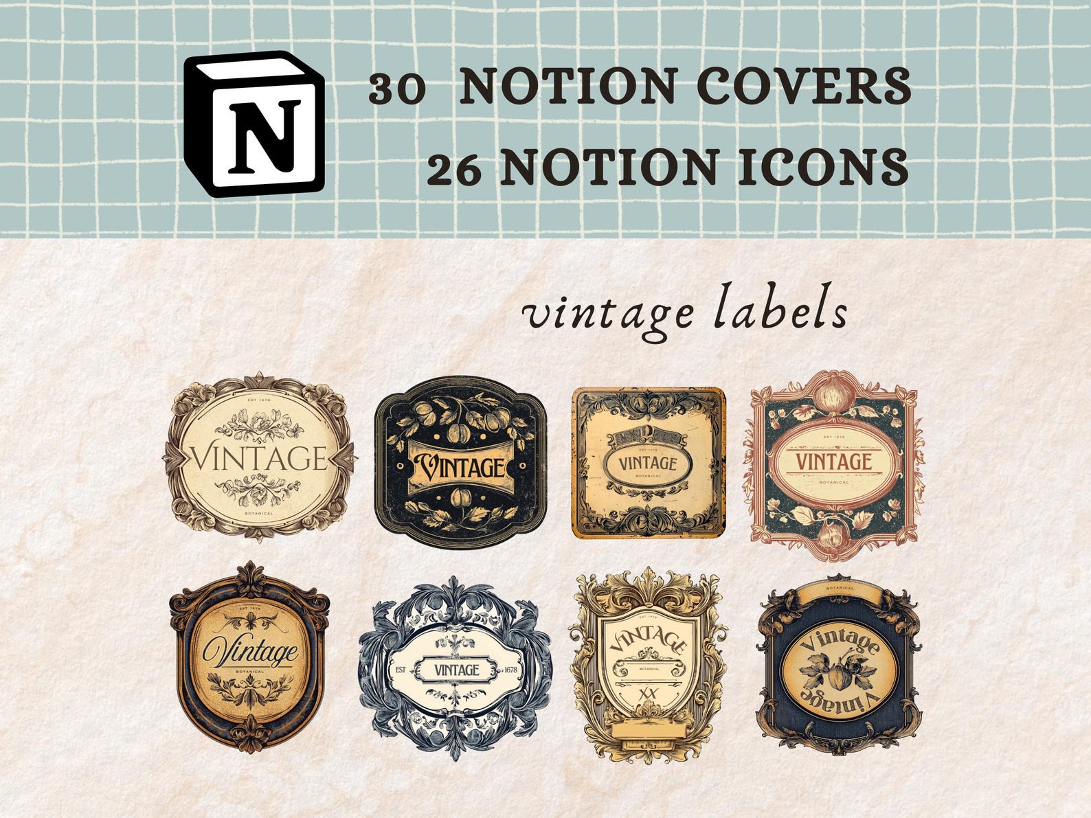 Vintage Label Notion Icons | Vintage Paper Notion Covers｜notion Icons ...
