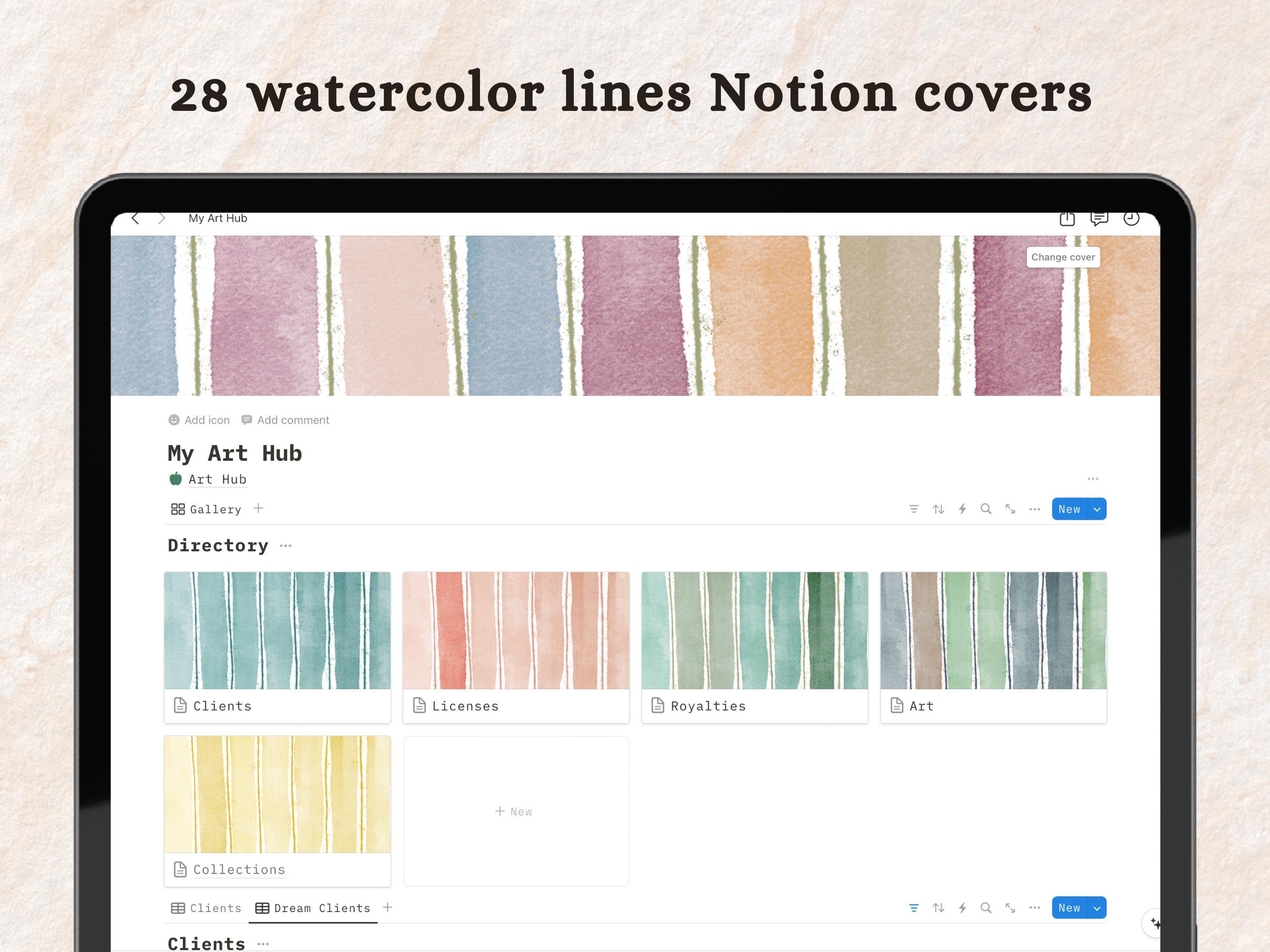 Hand Drawn Watercolor Lines Notion Covers for Notion Templates ...