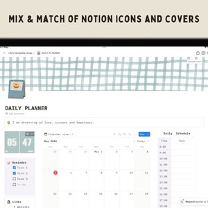 Hand Drawn Calendar Themed Notion Icons | Watercolor Checker Notion ...