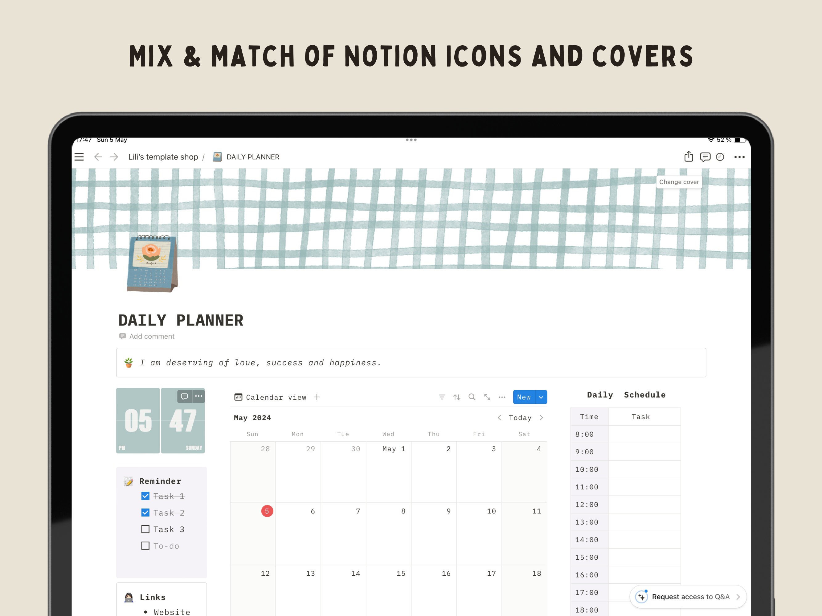 Hand Drawn Calendar Themed Notion Icons Watercolor Checker Notion ...