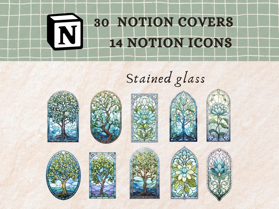 Stained Glass Notion Icons for Notion Creative Planner｜sage Green ...