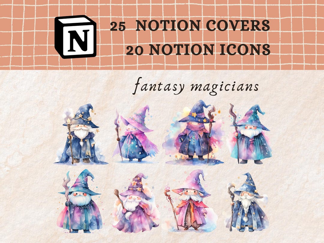 Magician Themed Notion Icons | Watercolor Texture Notion Covers｜the ...