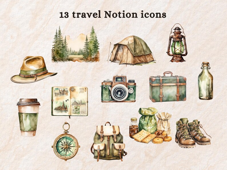 Travel Themed Notion Icons for Notion Travel Planner | Earthy Color ...