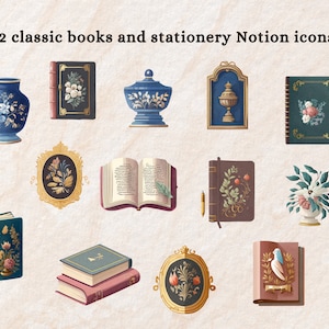 Notion Icons for Reading Tracker | Classic Book and Stationery Themed ...