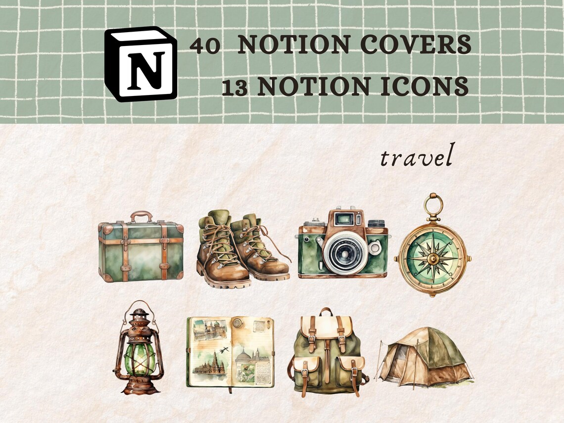 Travel Themed Notion Icons for Notion Travel Planner | Earthy Color ...