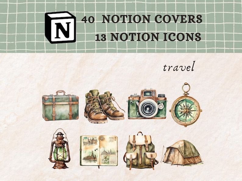 Travel Themed Notion Icons for Notion Travel Planner | Earthy Color ...