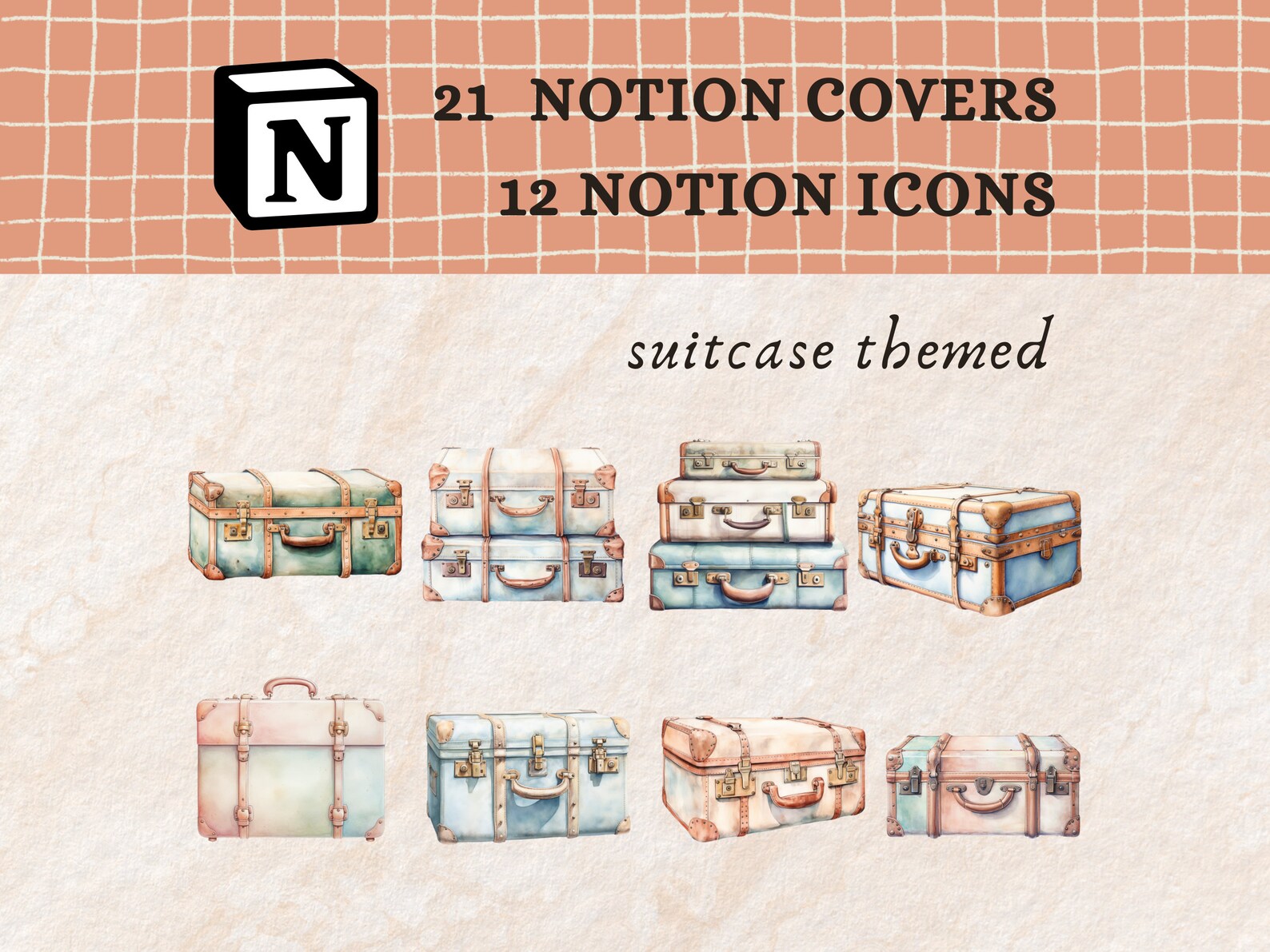 Suitcase Themed Notion Icons | Checker Notion Covers｜notion Icons for ...