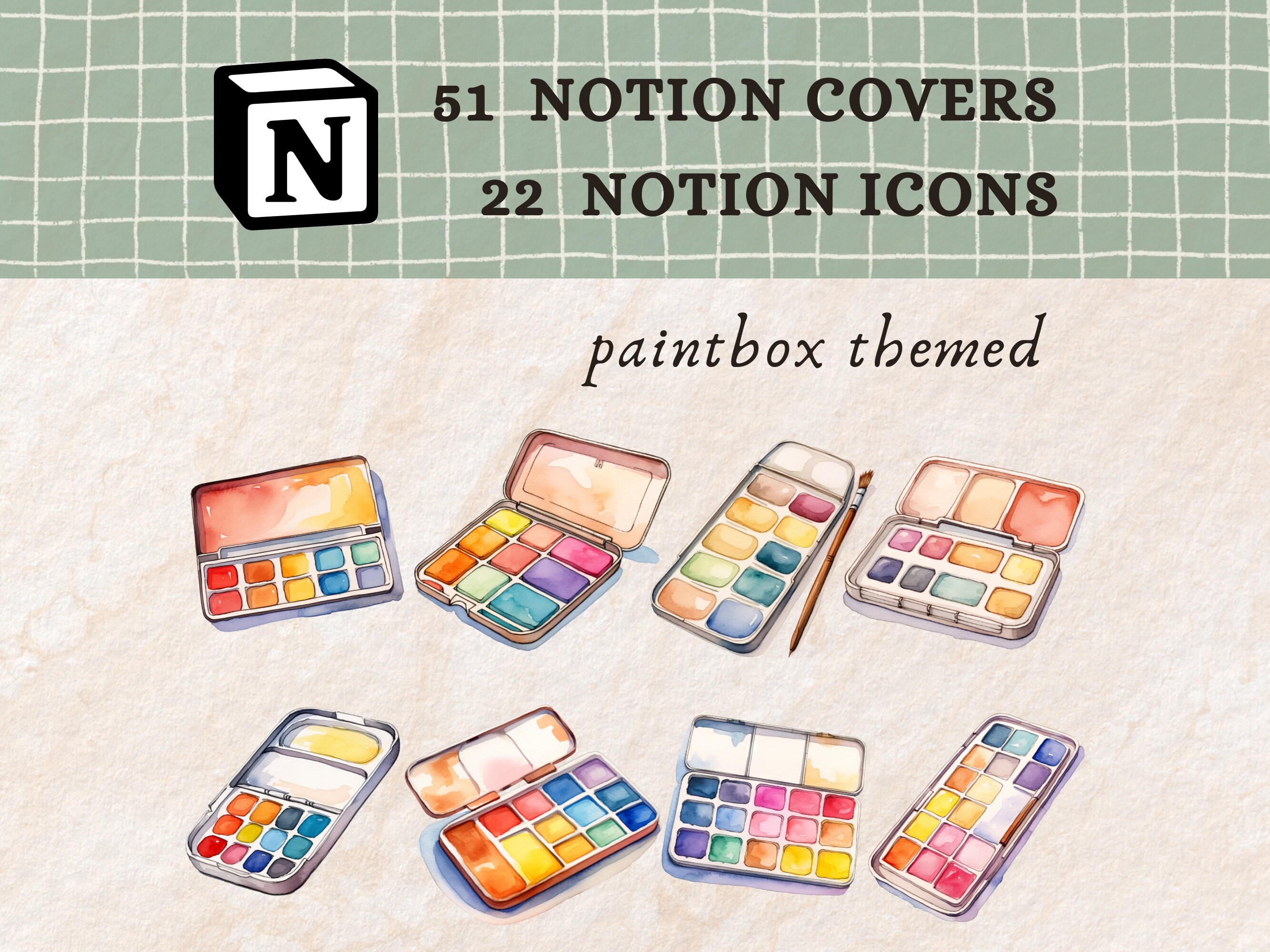 Watercolor Paintbox Themed Notion Icons for Notion Artist Hub ...