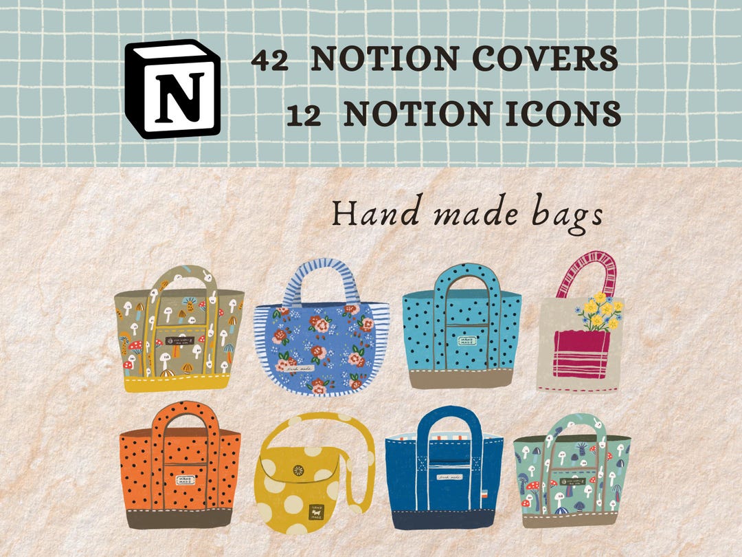Hand Drawn Bags Notion Icons for Notion Sewing Planner | Checker Notion ...