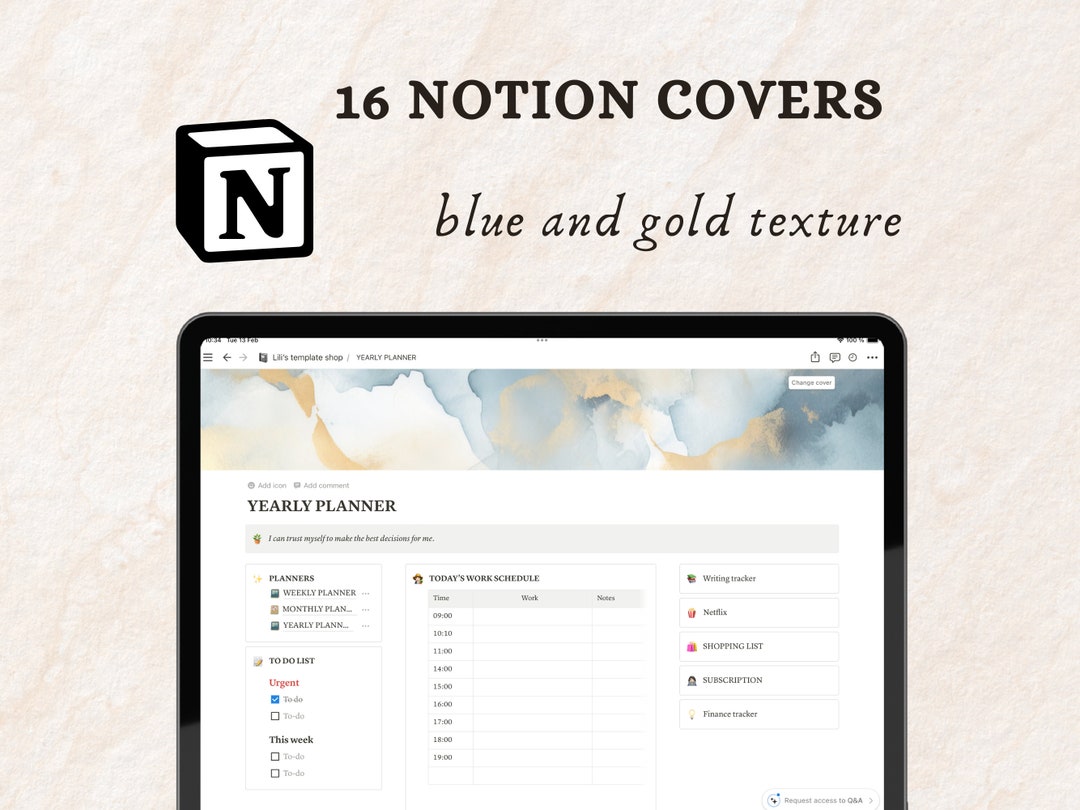 Blue and Gold Abstract Texture Notion Covers for Notion Templates ...