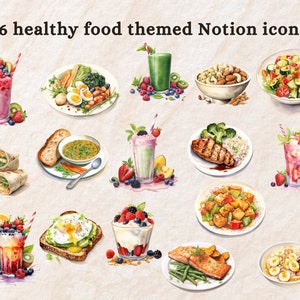 Healthy Food Themed Notion Icons | Watercolor Checker Notion Covers ...