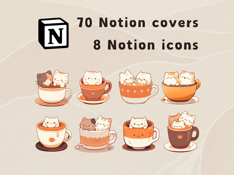 Notion Icons and Notion Covers for Notion Templates Cat - Etsy