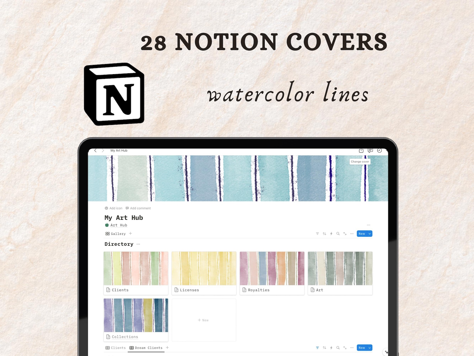 Hand Drawn Watercolor Lines Notion Covers for Notion Templates ...