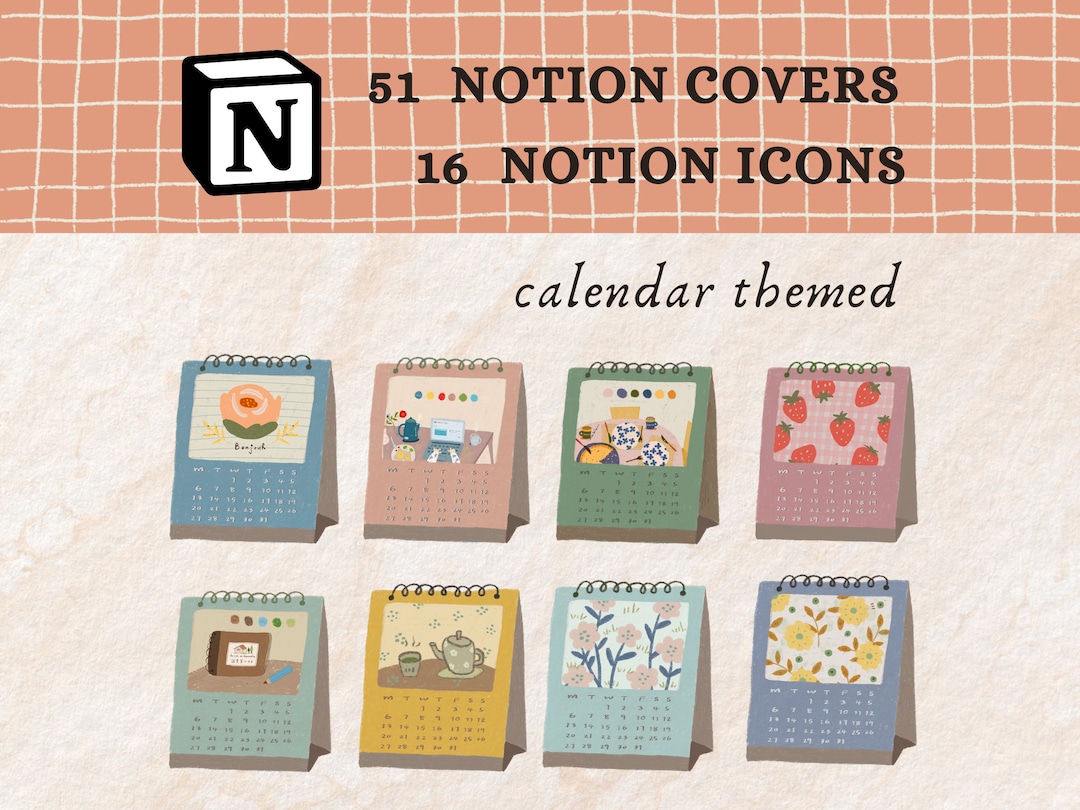Hand Drawn Calendar Themed Notion Icons | Watercolor Checker Notion ...