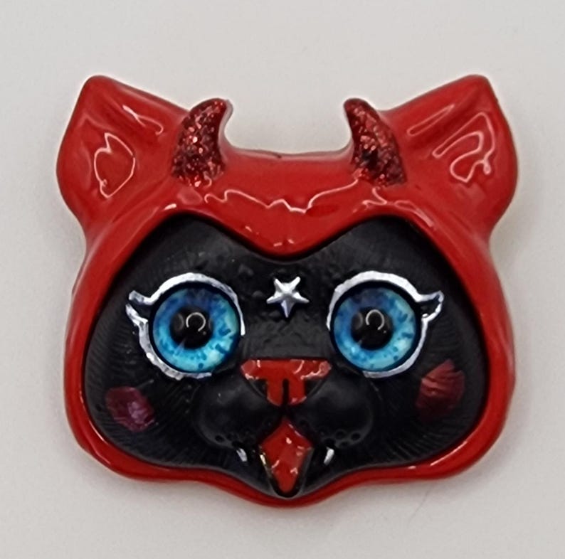 Black Cat Devil Costume Halloween Brooch Heavy Enamel Blue Eyes - Etsy