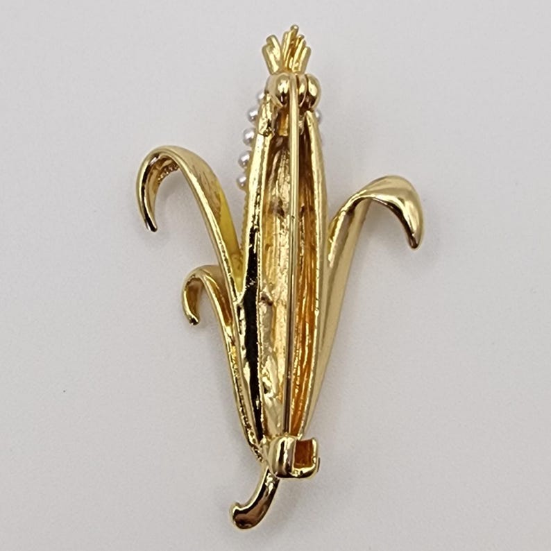 Corn on the Cob Brooch Faux Pearls and Gold Tone Metal Ear of Corn ...