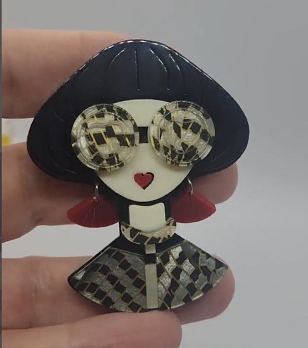 Lady Woman Brooch Mod Go-go 60's Style Layered Acrylic Fun Fashion - Etsy