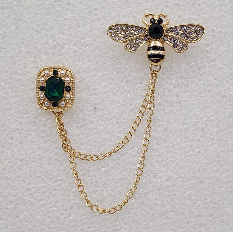 Bee Tassel Brooch, Gold Tone Metal With Green Stones - Etsy