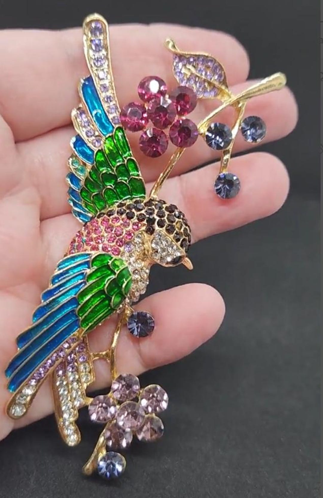 Tropical Bird Brooch Fruits Flowers Sitting on a Branch Colorful ...