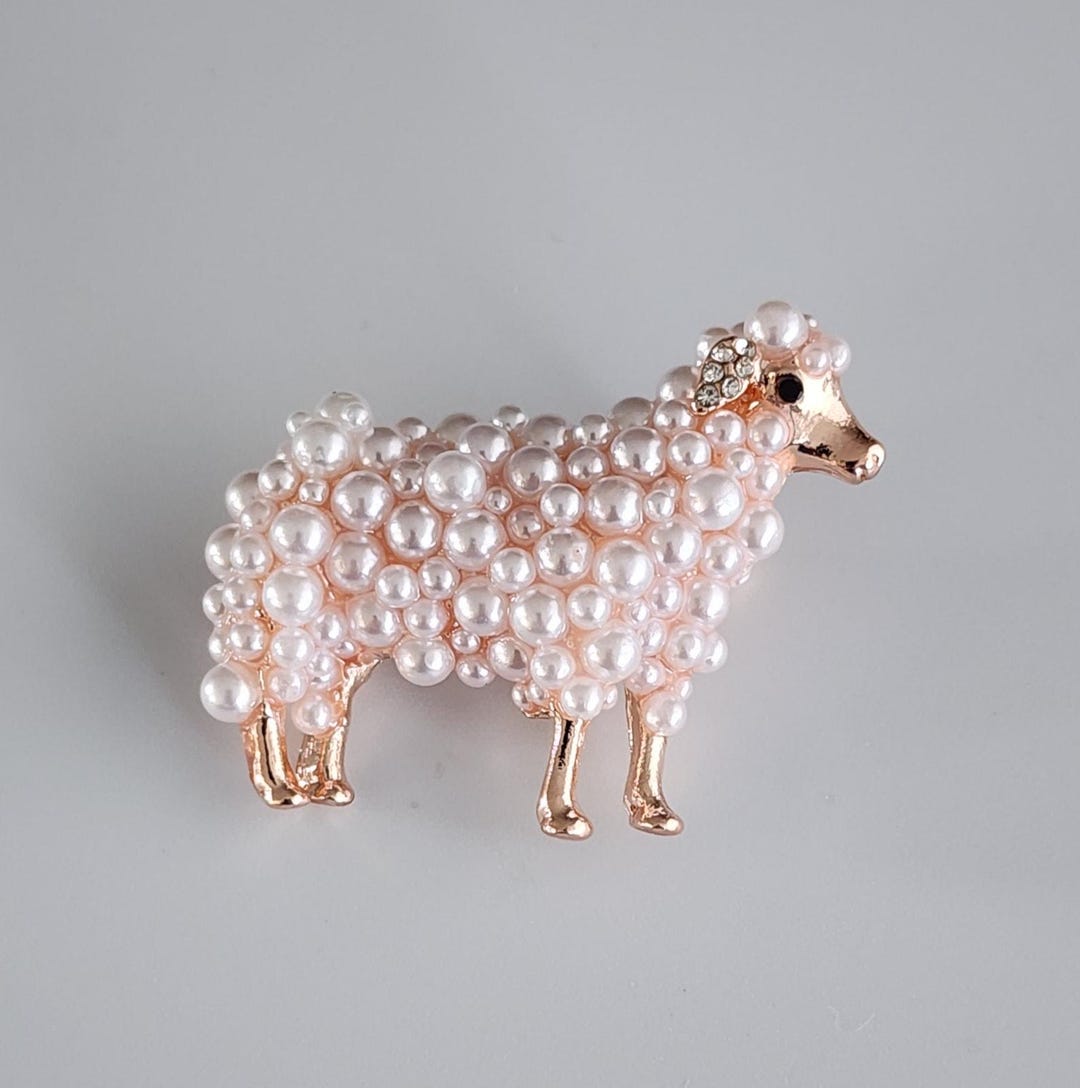 Sheep Brooch Faux Pearl and Rhinestone Goldtone Metal - Etsy
