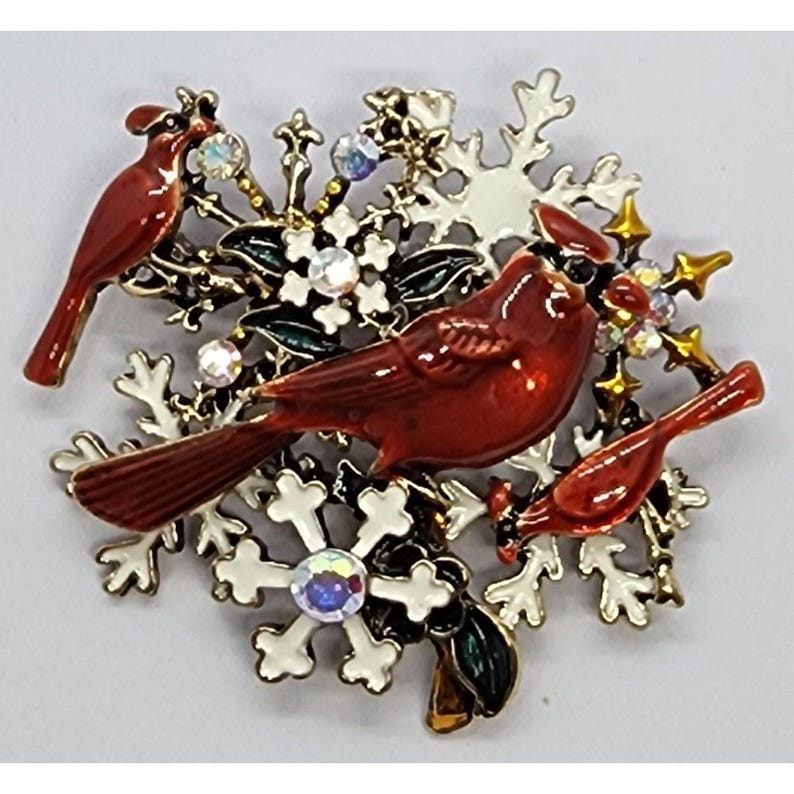 Christmas Cardinal Snowflake Brooch Winter Bird Traditional - Etsy