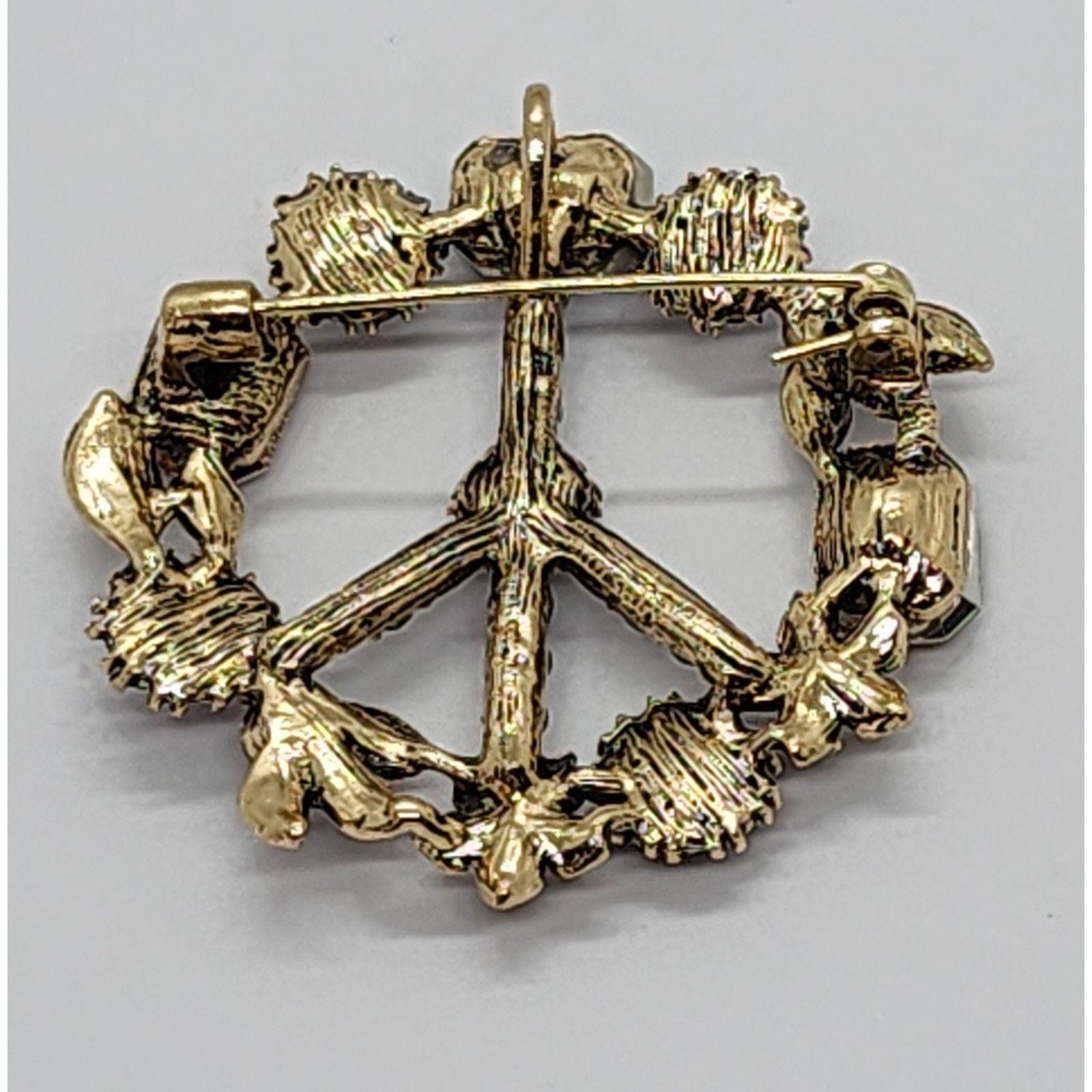 Peace Sign Brooch Faux Jewel Earthtone Colors on Gold Tone Metal - Etsy