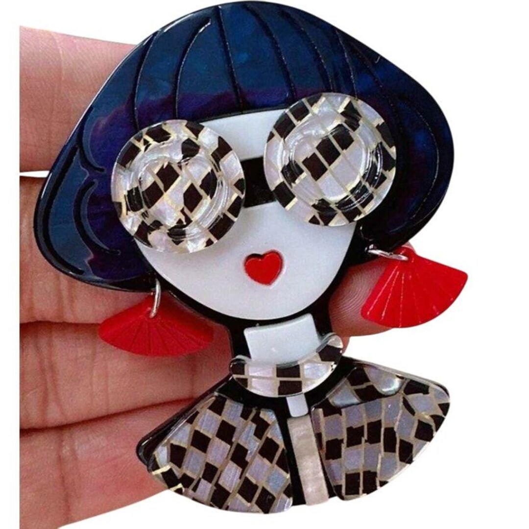 Lady Woman Brooch Mod Go-go 60's Style Layered Acrylic Fun Fashion - Etsy