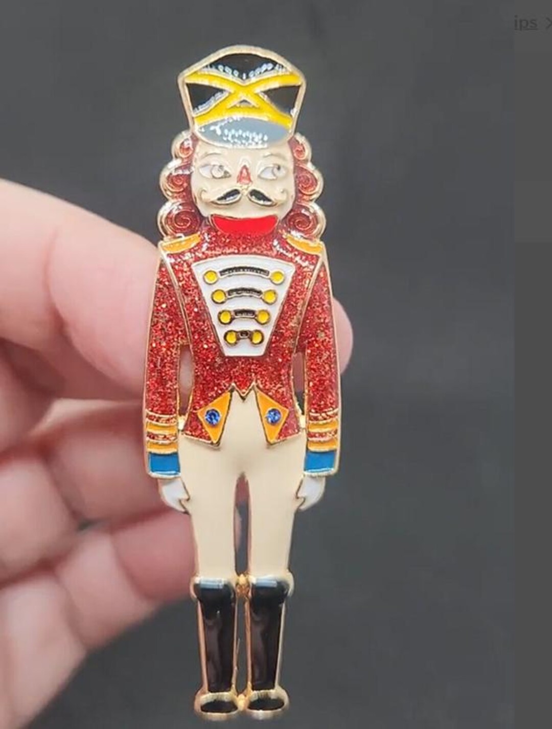 Nutcracker Toy Soldier Christmas Brooch Glittery Enamel on Gold Tone ...