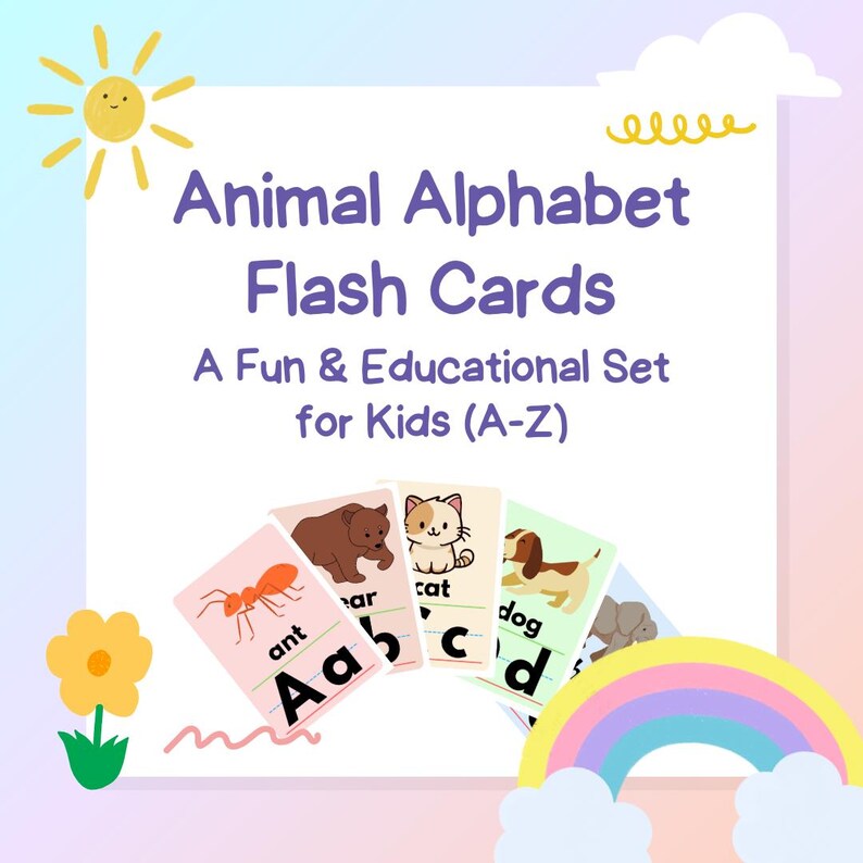 Animal Alphabet Flash Cards Fun, Printable A-Z Educational Set - Etsy