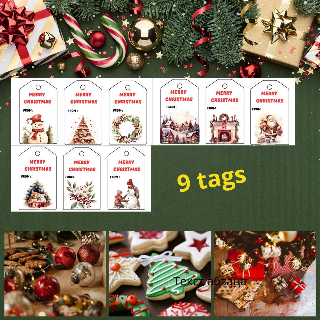 Set of 9 Christmas Gift Tag,christmas Tree Gift Tag, Printable ...