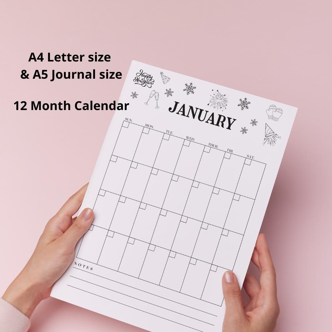 12 Month Calendar Pages A5 Journal Monthly Calendar Planner With Goals ...
